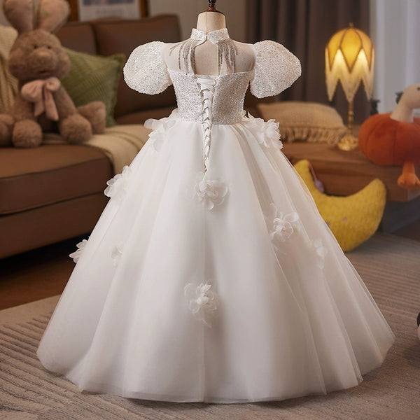 Girls White Birthday Dress Children Wedding Fluffy Princess Dress ...