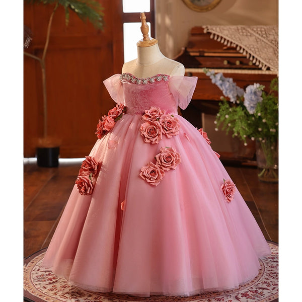 Pink Girls Dresses Girls Pageant Princess Rose Dresses – marryshe