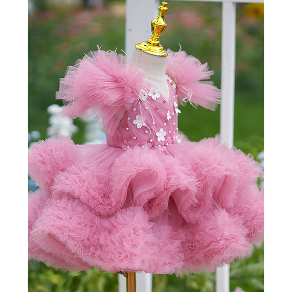 Cute Baby Girl Pink Fluffy Dress Toddler Beauty Pageant Princess Dress ...