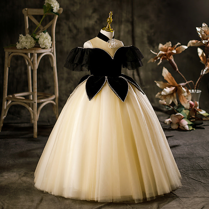 Girl Formal Princess Dresses Retro Strapless Mesh Fluffy Pageant Dress ...