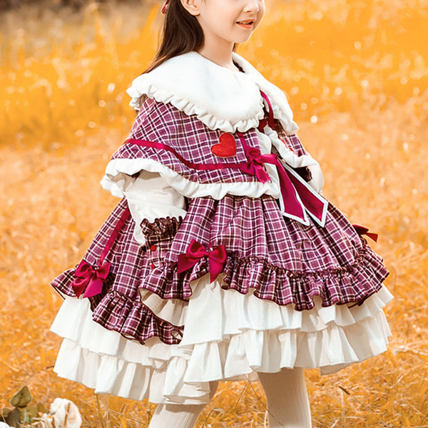 Baby Girl Dress Toddler Prom Winter Elegant Lolita Plaid Velvet Fluffy ...