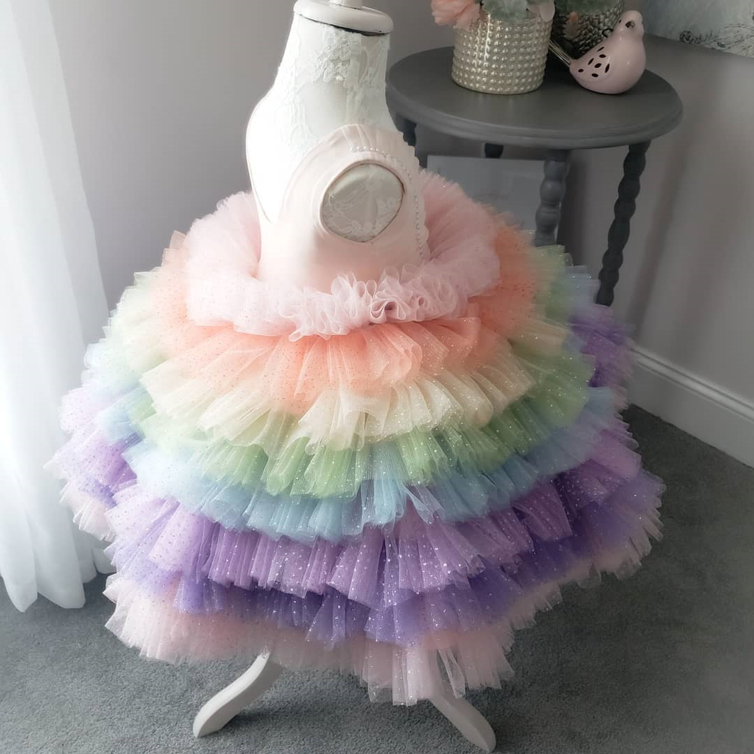 Girl Rainbow Dress Baby Girl Colorful Birthday Party Dress Toddler For ...